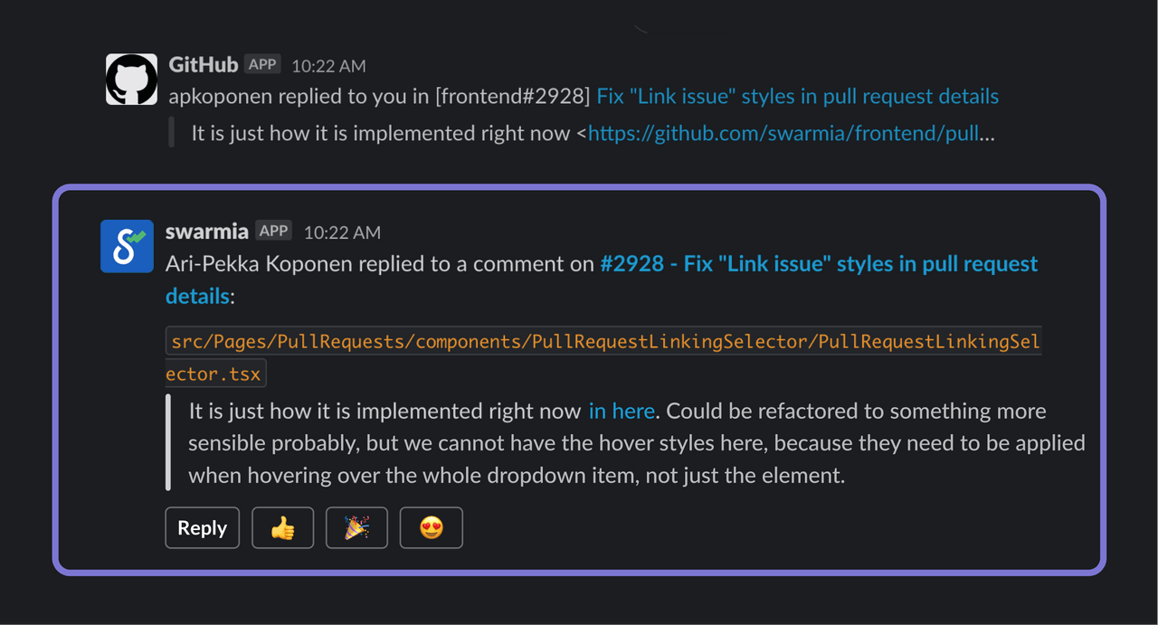 Creating the best GitHub experience on Slack | Swarmia